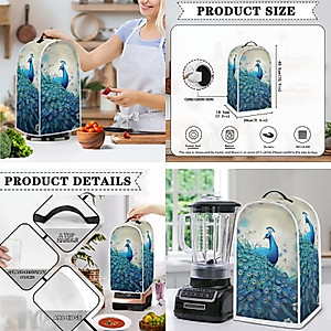 Pointodoor Blue Peacock Print Appliance Covers Set Washable Kitchen Blender Dust Cover Bread Maker Toaster Cover 4 Slice Kitchen Accessories