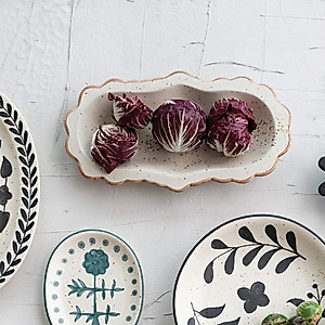 Creative Co-Op Speckled Stoneware Scalloped Edge, Ivory and Brown Platter