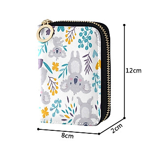 MOYYO RFID Credit Card Holder Case Animal Cute Koala Bears Floral Leather Printed Zipper Card Case Wallet for Women Girls