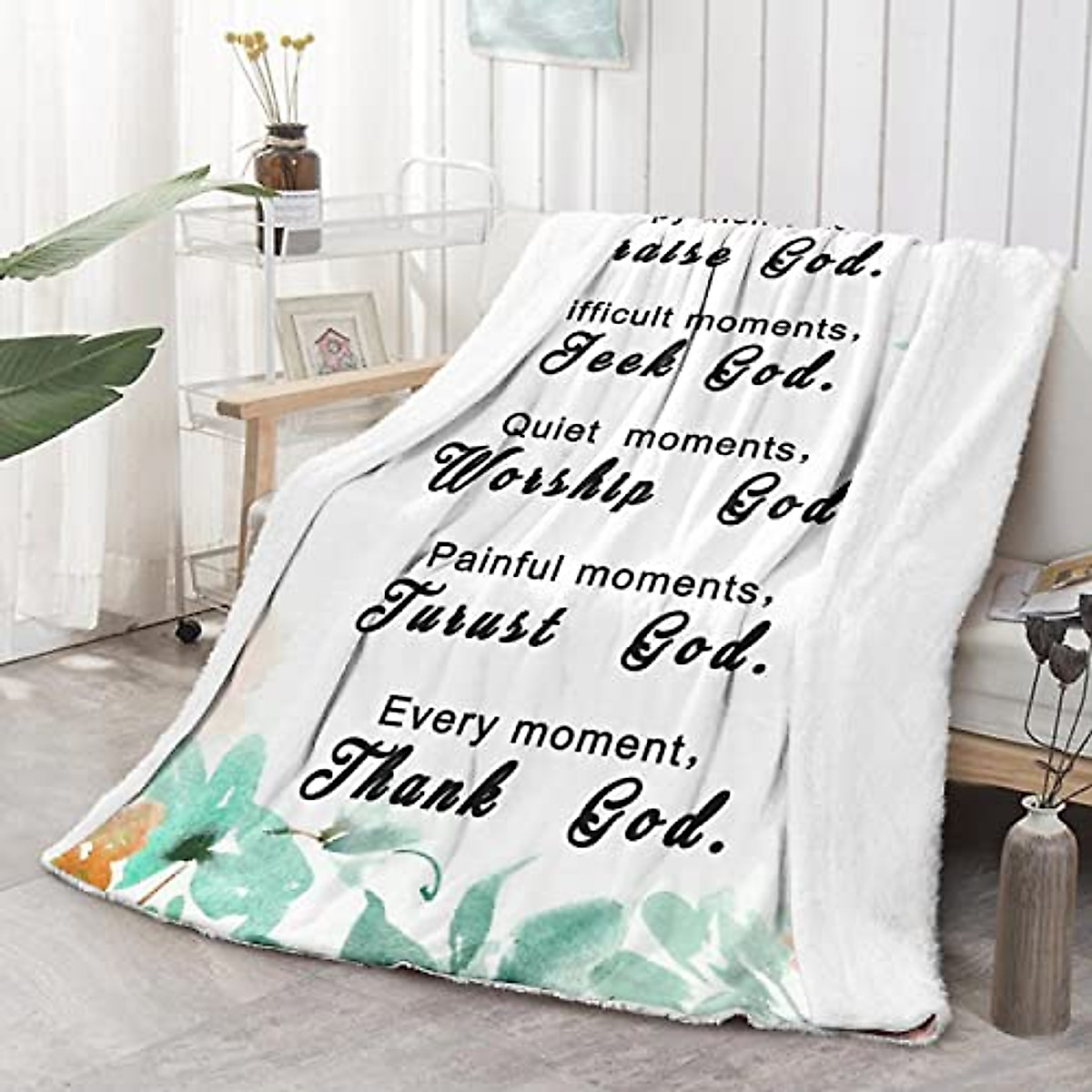 Healing Blanket, Positive Inspirational Thoughts Sherpa Blanket with Scripture Bible Verse Soft Throw Blanket -Christian Gifts for Women 50x60 Inch