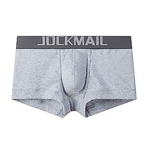 JOCKMAIL Cotton Men Boxer U Convex Pouch Adjustable Size Ring Cock Straps Men trunk Shorts (XL, Gray)