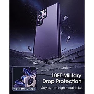 CASEKOO Genuine Official for Samsung Galaxy S23 Ultra case (10FT Military Drop Protection) (Zero-Smudge Tech) Translucent Hard Back & Soft Bumper, Protective Slim S23 Ultra Case 6.8'' 2023, Purple