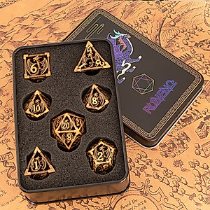 Hollow Metal Dice Set Dragon DND Dice Box, Polyhedral Dungeons and Dragons Dice for RPGs Role Playing Games, MTG, Pathfinder, Shadowrun, Math Teaching, D20 D12 D10 D8 D6 D4 D&D Dice Set