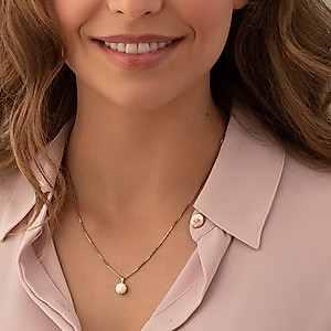 PEORA 14K Yellow Gold Created White Fire Opal Pendant for Women, Classic Solitaire, 1 Carat Round Shape AAA Grade