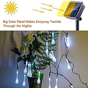 GOODTRADE8 Solar Party Lights Outdoor，Solar String Lights Water Drop Lights 20 Feet 30 LED Tear Drop Lights Party, for Garden Fence Tree Yard Porch Home Party Wedding Christmas Decoration (White)