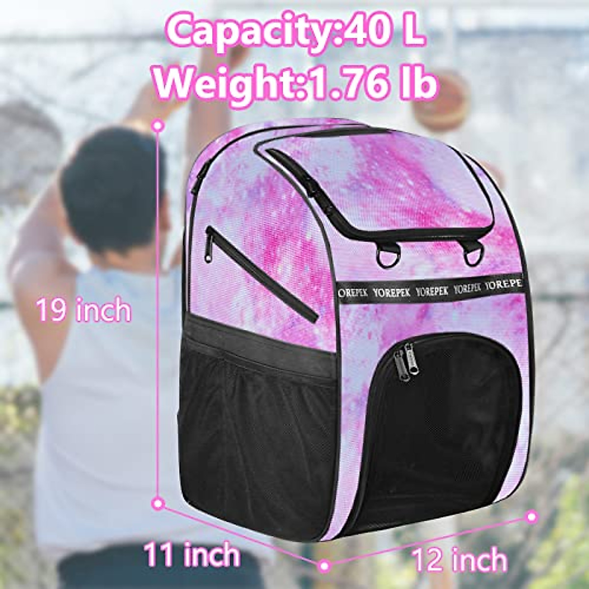 YOREPEK Soccer Bag, Soccer Backpack with Ball Compartment for Men and Women Fit Basketball Volleyball, Large Capacity Sports Equipment Bags Gift to Gym Outdoor Camping, Pink
