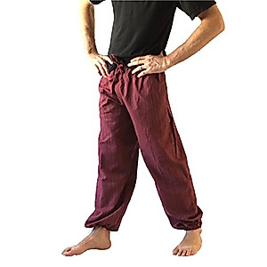 Baggy Pants Men's One Size Cotton Harem Pants Hippie Boho Trousers (Red)