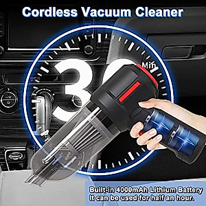 ADPTOYU 3-in-1 Portable Small Cordless handheld Vacuum Cleaner Rechargeable with 9000PA Powerful Suction for Car/Office/Home, Extension Function to inflate/Deflate for Swimming Ring/Vacuum Storage Bag