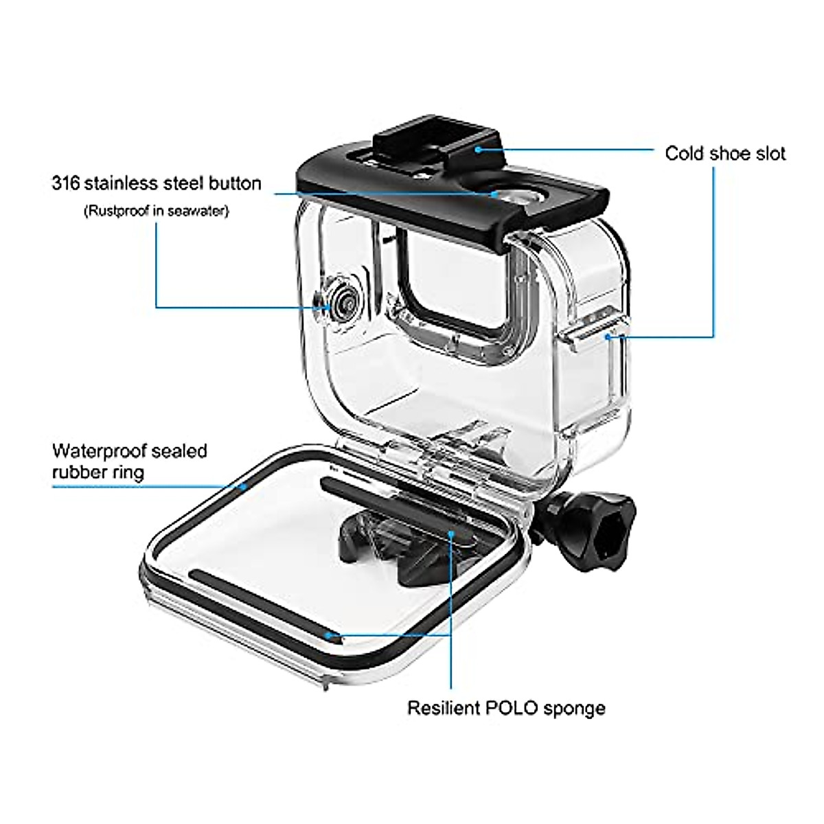 SOONSUN Waterproof Case for GoPro Hero 11 Black/Hero 10 Black/Hero 9 Black, 60M Underwater Protective Dive Housing Case with Cold Shoe Mount Adapter for GoPro Hero 11 10 9 Black Action Camera