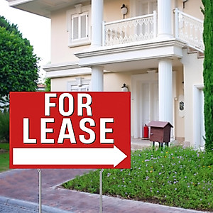 Mumufy 5 Pcs 12 x 16 Inch for Rent Sign with Stand Double Sided Corrugated Plastic Red White for Lease Sign with 10 Pcs Tall Stands for Outdoor House Business Supplies