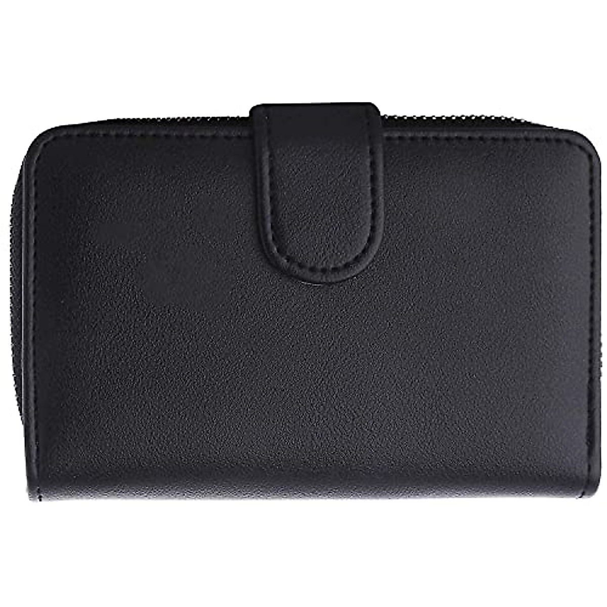 DAVIDJONES Women Black Small Compact Bifold Wallet Minimalist Vegan Leather Multi Card Case Holder with Zipper Coin Pocket Organizer Wrislet Purse