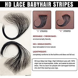 Mcclay Edges Hair Top Swiss HD Lace Baby Hair Stripes Soft Natural Baby Hair Edges for Black Women Reusable Invisible Lace Hairline Real Human Hair, Black Color 4 Pcs