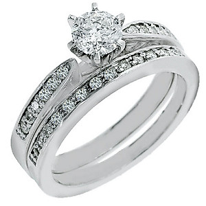 TheJewelryMaster 14k White Gold Round Diamond Engagement Ring Wedding Band Bridal Set 1 Carat