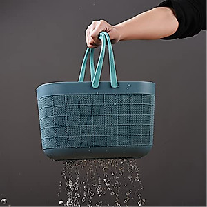 Haundry Plastic Shower Caddy Basket, Hanging Bathroom Dorm Organizer with Handle, Portable Storage Caddy Tote Bin for Tool, Garden, Kitchen, Cleaning Supplies, Dark Blue