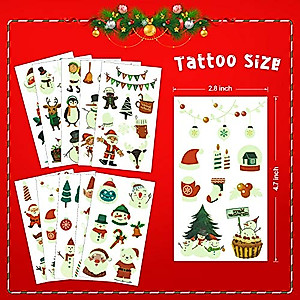 Christmas Temporary Tattoo Stickers, Luminous Xmas Tattoo Decal for Kids, Glow in the Dark Waterproof Fake Tattoos for Gift (10 Sheets)
