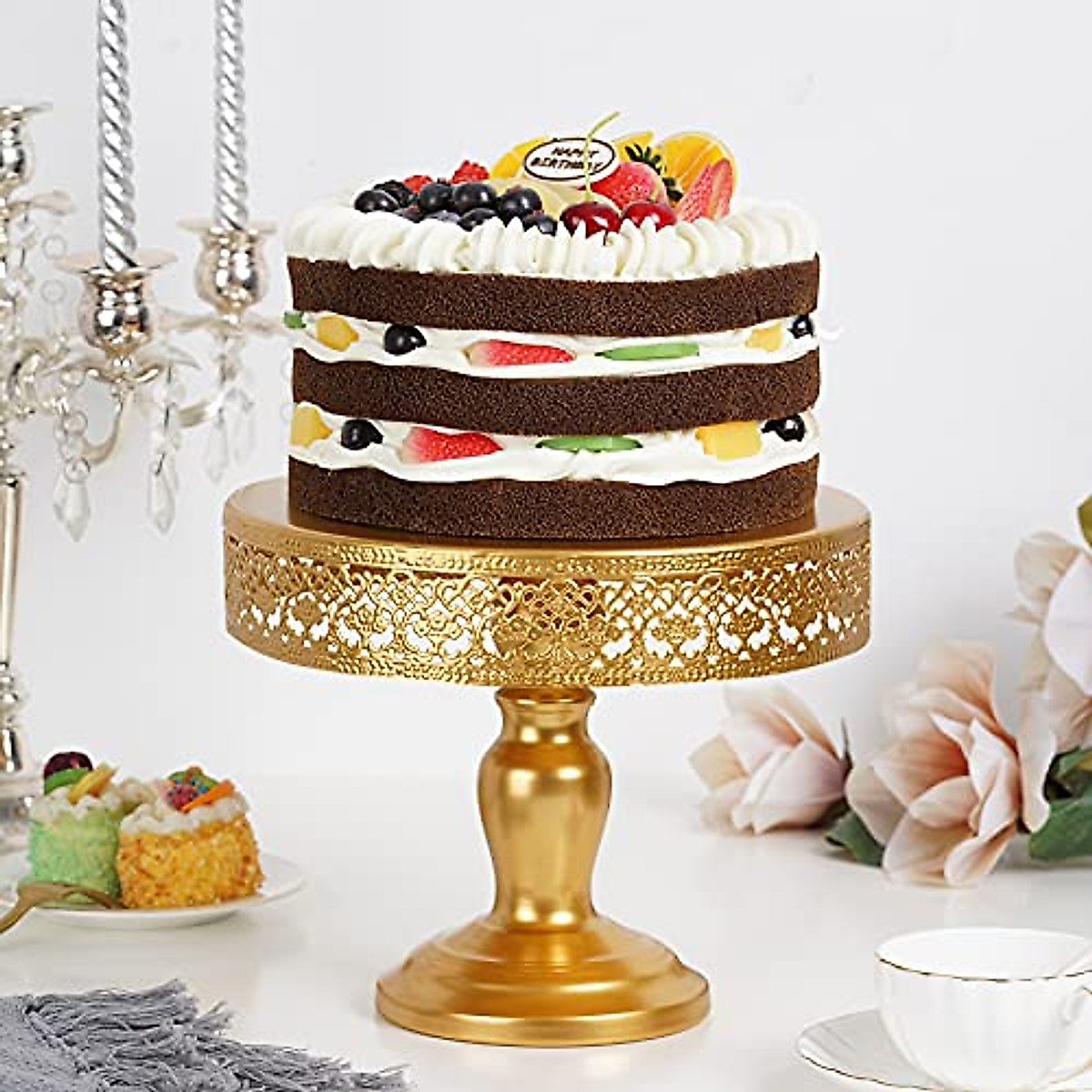 Cake Stand 10 Inches Round Cupcake Stands Gold Pedestal Holder Party Dessert Display Stand for Wedding Brithday Celebration Baby Shower Gold