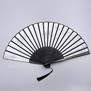 RAN Imitated Silk Fabric Folding Fan with Lotus Print, Elegant Woman Bamboo Folding Pocket Purse Hand Fan with Tassel (Color : Multi-Colored, Size : 9.1")