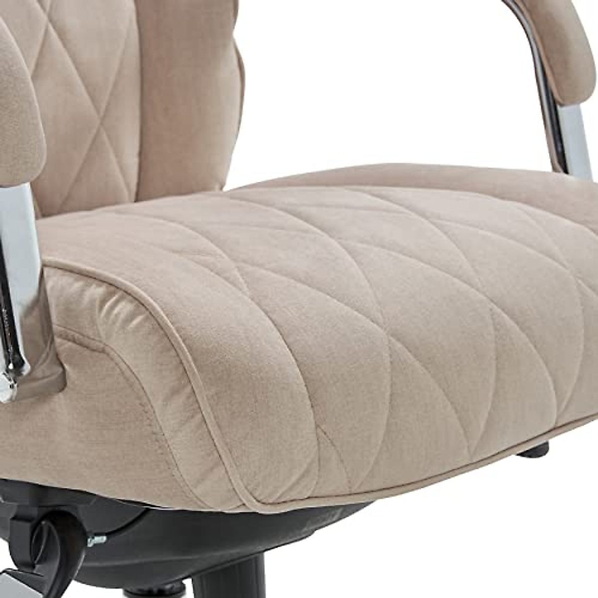 La-Z-Boy Sutherland Quilted Leather Executive Office Chair with Padded Arms, High Back Ergonomic Desk Chair with Lumbar Support, Cream Microfiber Fabric