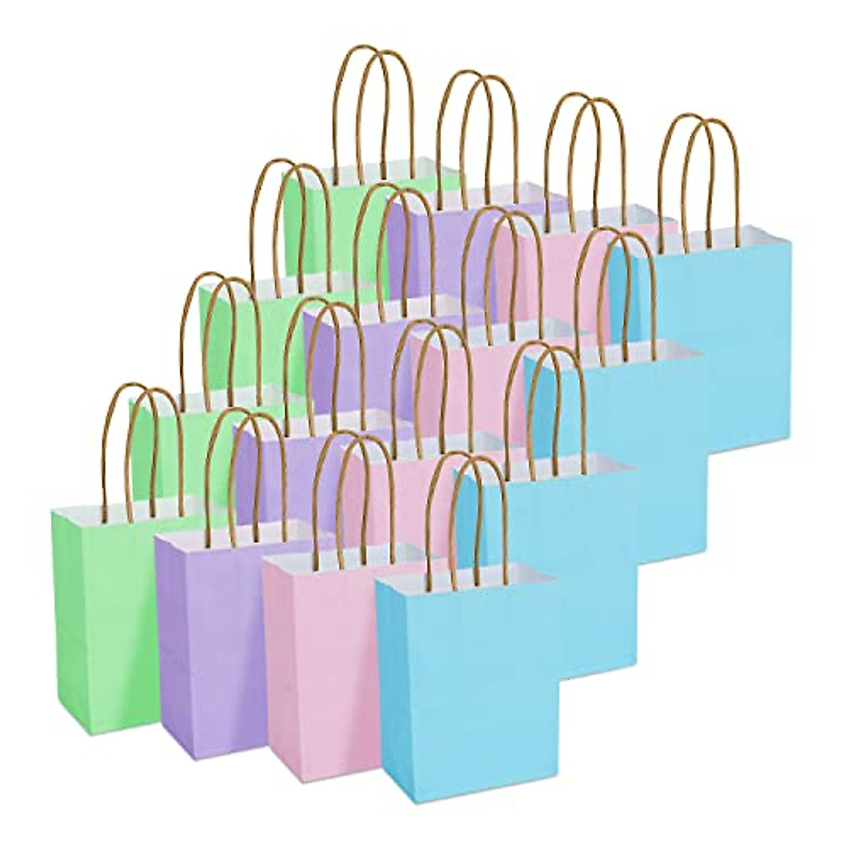 60 Pack Mini Small Pink Blue Green Purple Colored Paper Gift Bags with Handles for Birthday Wedding Baby Shower Party Favors, Shopping, Retail, Merchandise, 6.3x4.7x2.75 Inch ( 4 Colors Assorted)