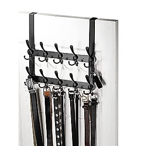 Over The Door Belt Organizer Rack, Holds Over 60 Large Belts, Heavy Duty Metal Storage Holder with Triple-Hook Design, Tie & Scarf Display Hanger for Closet, Bedroom Door, Bra Hanger- 2-Tier, Black