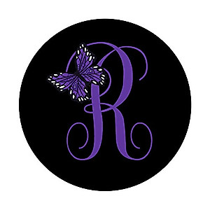 Purple Letter R Alphabet Initial with Butterfly Monogram PopSockets PopGrip: Swappable Grip for Phones & Tablets