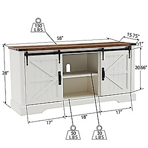 OKD TV Stand for 65+ Inch TV, Modern Farmhouse Entertainment Center with Sliding Barn Door, Wood Rustic Media Console Cabinet with Adjustable Shelf for Living Room, Antique White