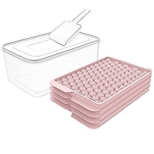 Toobimen Mini Ice Cube Trays, 4 Pack Small Ice Cube Tray with Lid and Bin, 104x4 PCS Ice Ball Maker Mold, Crushed Ice Trays Easy Release for Chilling Drinks, Coffee, Cocktail, Juice (Pink)