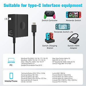 Switch Charger for Nintendo Switch/Switch OLED/Switch Lite, 2.5Hours Fast Charging with 5ft Charging Cord, 15V 2.6A Switch Dock, Nintendo Switch AC Adapter Support Tv Mode(This is Not an OEM Charger)
