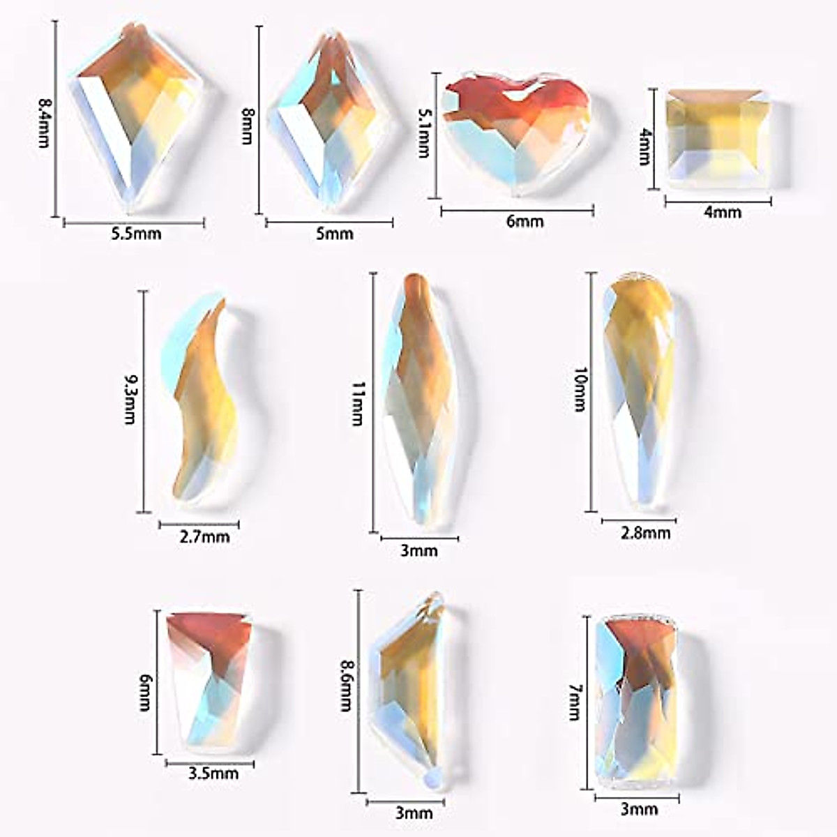 100Pcs Aurora Nail Art Rhinestones Multi Shapes 3D Glass AB Crystal For Nail Art Craft Decoration, Mix 10 Style Flat Back Crystals Charm Gem Stone