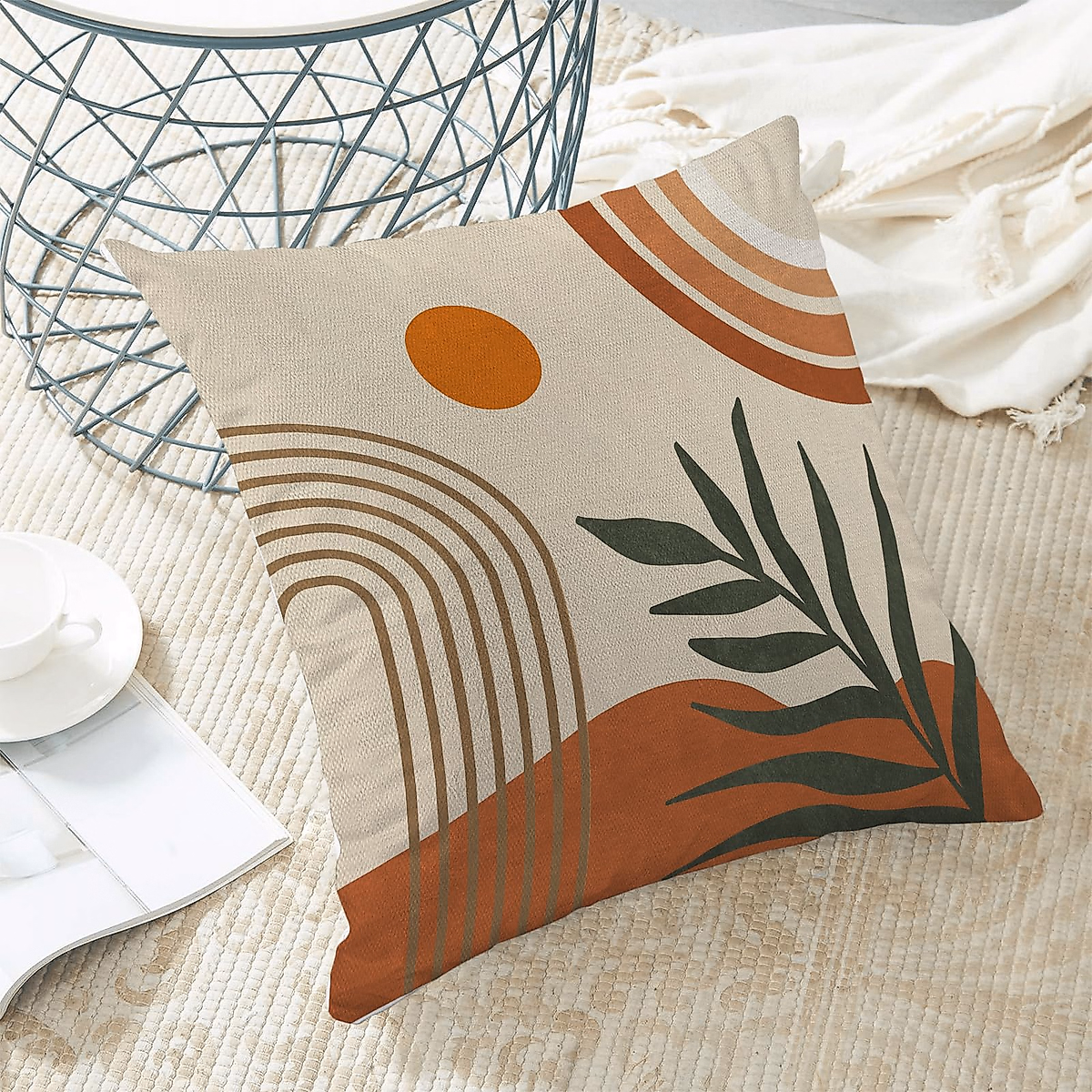 BETGINY Boho Pillow Covers 18X18 Inch Set of 2 for Bohemian Mid Century Throw Pillow Covers Green Leaves Cushion Cases Farmhouse Decorative Outdoor Pillow Covers for Couch Home Sofa Living Room