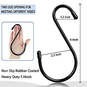 12 Pack 6 Inch S Hooks,Large S Hooks Vinyl Coated Heavy Duty S Hooks for Hanging Non Slip S Hanger Closet Hooks, Steel Metal Black Rubber S Hooks for Hanging Plants,Clothes,Jeans,Pot Pan Garden