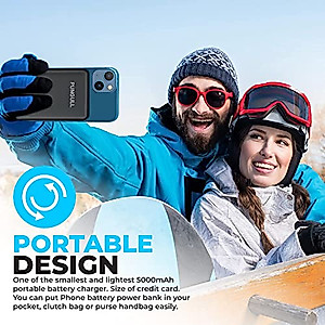 PUNGULL Slim Small Portable Phone Charger 5000mAh - Compact Mini Power Bank Built-in Cable Cute Mobile Cell Phone External Battery Pack 5V 2A USB-C Compatible with iPhones Airpods Samsung Heated Vest