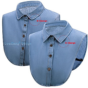 LoudSung False Collar Detachable Blouse Fake Collar Half Shirts Denim Collar Designed Faux Collars Top Elegant for Women