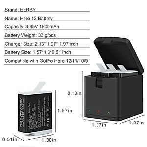2 Pack Battery fit for GoPro HERO 12 Black, 3-Channel Batteries Charger Station for Hero 12