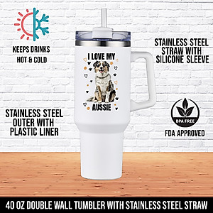 Dog Gifts, Dog Mug : 40 oz Tumbler with Handle and Straw, Travel Coffee Mug, Insulated Tumblers, Coffee Tumbler - Dog Mom Gifts for Women, Dog Lover Gifts, Dog Gifts for Women (Aussie Dog Gifts)