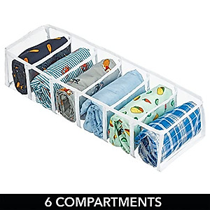 mDesign Rectangular Plastic Dresser Drawer Divider and Closet Storage Organizers for Lingerie, Bras, Socks, Underwear, Tights, Leggings, Scarves, Ties, Set of 3 - Clear/White