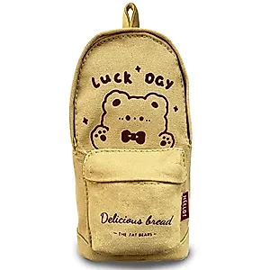 Cute Pencil Case Zipper Pouch Canvas Stitch Soft Fabric Big Capacity Bag With Compartments Little Bear Pattern Kwaii Office School Stationary Supplies for Kids Girls Boys Adults