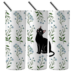 Medpol Cute black cat tumbler with lid and straw 20 oz insulated tumbler cups Cute black cat insulated travel coffee mugs for women cute sippy cups stainless insulated travel cups