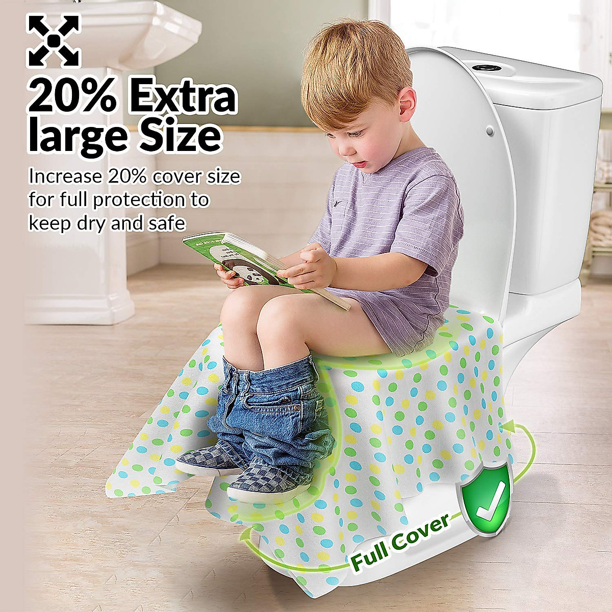 Gimars 20 Packs XL Large Full Cover Disposable Travel Toilet Potty Seat Covers - Individually Wrapped Portable Potty Shields for Adult, The Pregnant, Kids and Toddler Potty Training