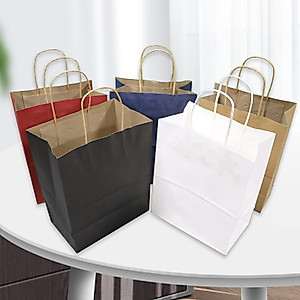 FACEBAG 50-Pack Brown Paper Bags with Handles Bulk, 8x4.25x10.5 Inches,Medium-sized Gift Bags with Handles for Party Favors，Take-Out，Grocery Shopping & Retail，Reusable & Durable
