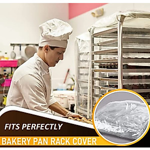 Made in USA. High quality Long-lasting use Vinyl COVER, Bakery Food Pan Sheet Rack Transparent COVER, size: 23"W x 28"L x 61"H, Long-lasting use Durable Clear Vinyl, with 3 Zippers.