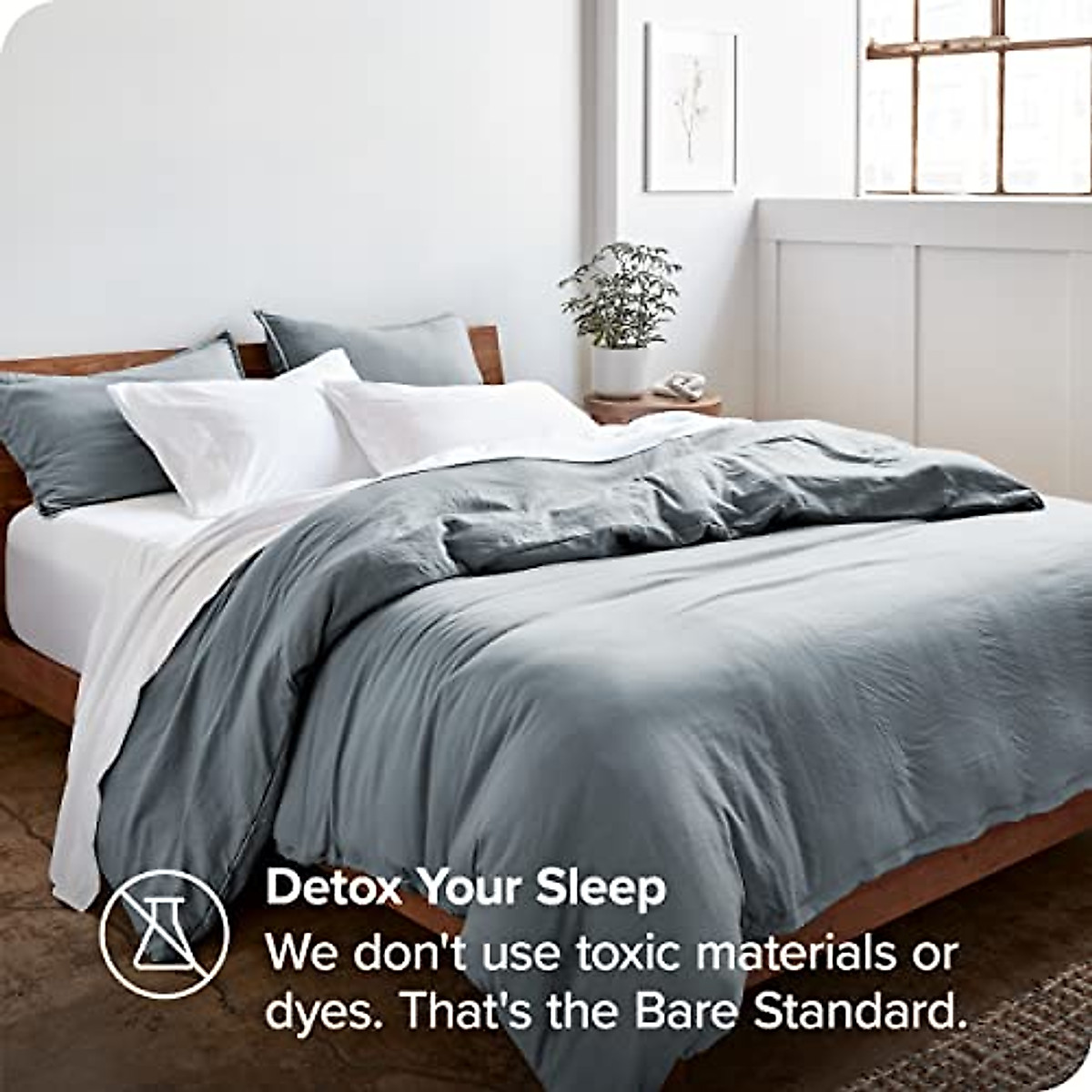 Bare Home Sandwashed Duvet Cover Queen Size - Premium 1800 Collection Duvet Set - Cooling Duvet Cover - Super Soft Duvet Covers (Queen, Sandwashed Dusty Blue)