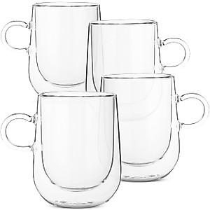 BTaT- Double Wall Glass Coffee Mugs, 8 oz (240ml), Set of 4, Double Glass Coffee Cups, Double Wall Coffee Mugs, Double Insulated Coffee Mugs, Clear Latte Mugs, Glass Coffee Mug, Clear Mugs