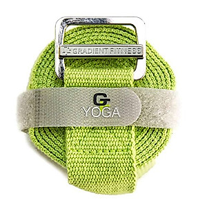 Gradient Fitness Yoga Strap, Friction-Less Easy-Feed Buckle, Yoga Straps for Stretching, Super Soft Cotton/Polyester Blend Webbing, Yoga band, Free eGuide. (8 Feet) Green