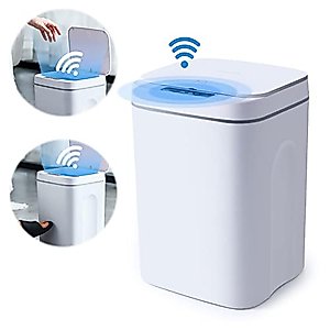 4 Gallon Automatic Trash Can, Touchless Bathroom Trash Cans with Lids, Waterproof Motion Sensor Trash Bin, Garbage Bin for Kitchen Bathroom Bedroom Living Room Office, Smart Waste Bin (White)