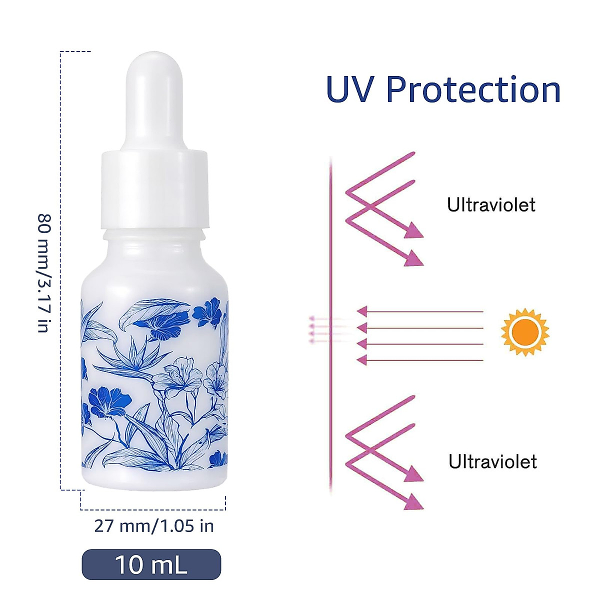 Newzoll 7Pcs 10ml (1/3oz) Dropper Vials Ceramic Perfume Bottles Empty Dropper Bottles Containers Jars for Essential Oils Cosmetic Liquid, Dropping Bottles with 2 Funnels