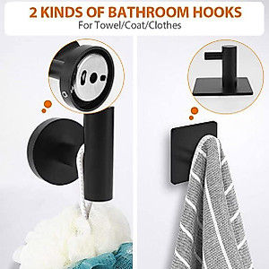 5 PCS Matte Black Bathroom Hardware Set,304 Stainless Steel Towel Rack Set Round Wall Mounted Includes 16" Hand Towel Bar,Toilet Paper Holder,3 Towel Hooks Bathroom Accessories Kit (Black)