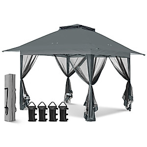 EAGLE PEAK 13x13 Pop Up Gazebo with Mesh Netting, Easy Up Screened Canopy for Patio and Backyard, Easy Set up Outdoor Gazebo (Gray)