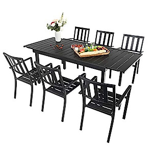 Sophia & William Patio Dining Set, 7 Piece Metal Outdoor Expandable Dining Table Set Bistro Furniture Set - 1 Rectangle Expanding Dining Table and 6 Backyard Garden Outdoor Chairs, Black
