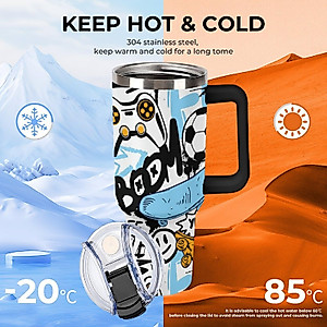 Niapessel Leak Proof Tumbler, Insulated Water Bottles with Straw, Skateboards And Graffiti Words Insulated Cup with Handle 40 Oz Stainless Steel Flask for School, Travel, Car, Sports, Work